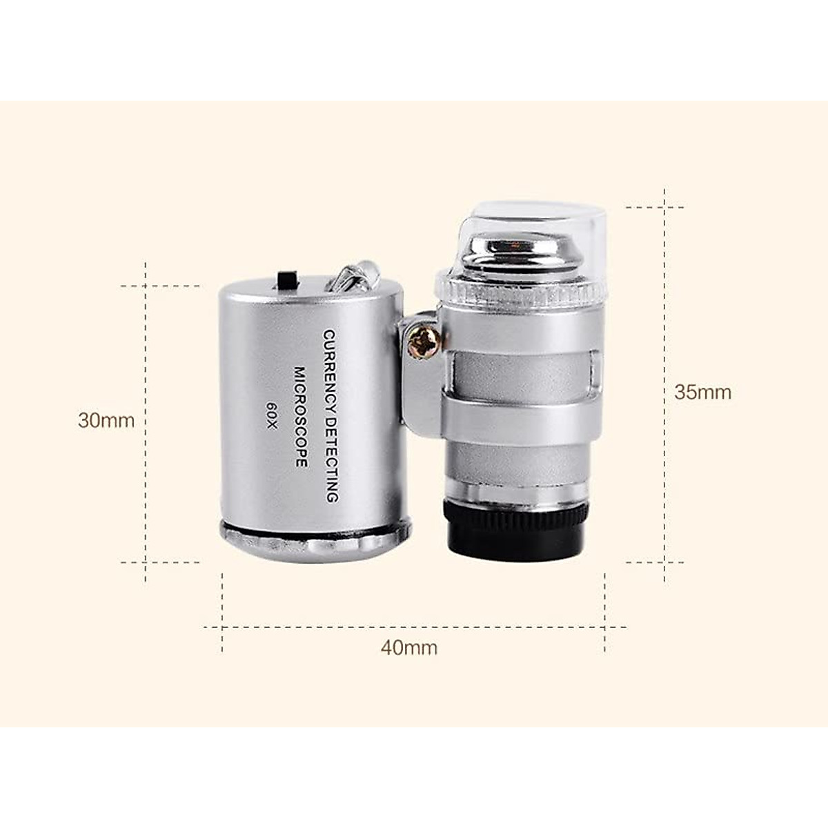 WSJIE 60X Mini Pocket High Power Microscope Professional Jewelry Appreciation Microscope Portable LED UV Magnifier (Color : A, Size : 35 * 40 * 20mm)