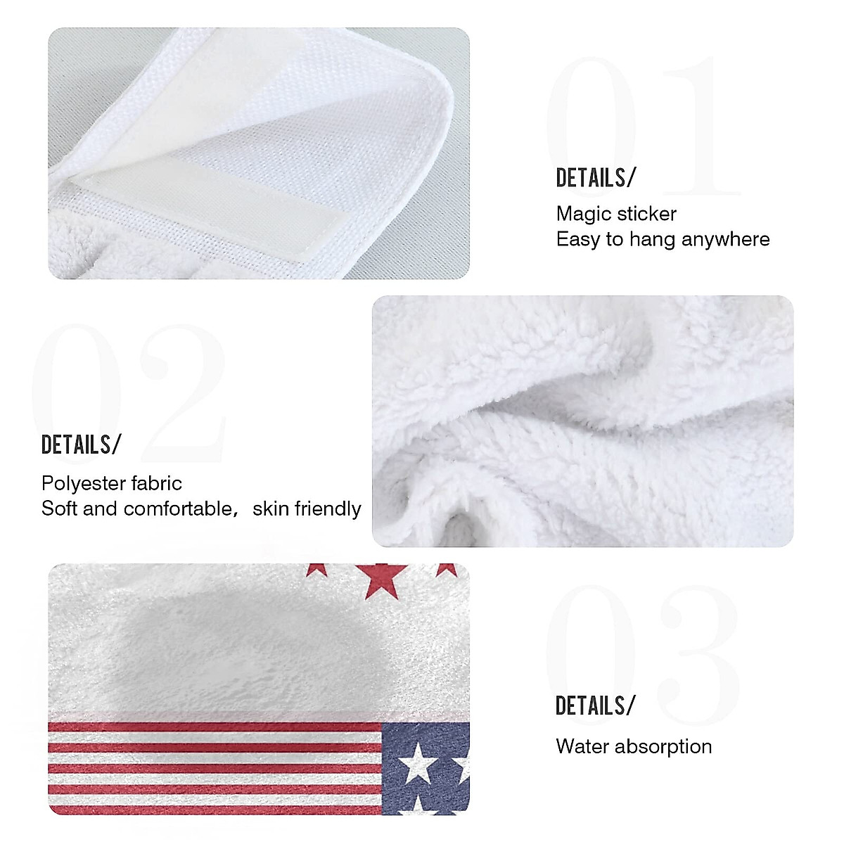 Happy Labor Day Kitchen Hanging Towel 12 x 17 Inch USA Stars Flag Bath Hand Tie Towels Set 2 Pcs Tea Bar Dish Cloths Dry Towel Soft Absorbent Thin Durable for Bathroom Laundry Room Decor