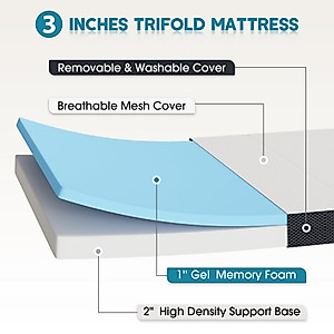 Foldable Mattress Full, Folding Mattress with Breathable & Washable Cover, Trifold Mattress for Camping, Guest, Floor RV, Folding Floor Mattress with CertiPUR-US Certified - 73" x 52" x 3"(Full