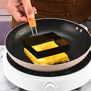 Large 4 Pcs 4 Inch Sqaure Egg Ring for Griddle Frying Egg,4" Non-stick Stainless Steel Square Egg Mold,Square Omelet Ring Pancake Mold Maker With Silicone Insulated Handle Oil Brush & Egg Separator