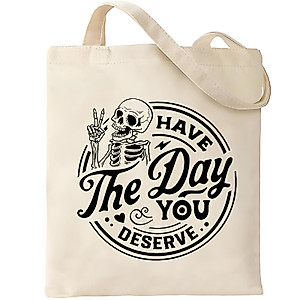 Kimoli Funny Skeleton Canvas Tote Bag for Women, Reusable Grocery Bag with Inner Pocket, Cute Tote Bag Aesthetic for Gifts, Shopping & Beach