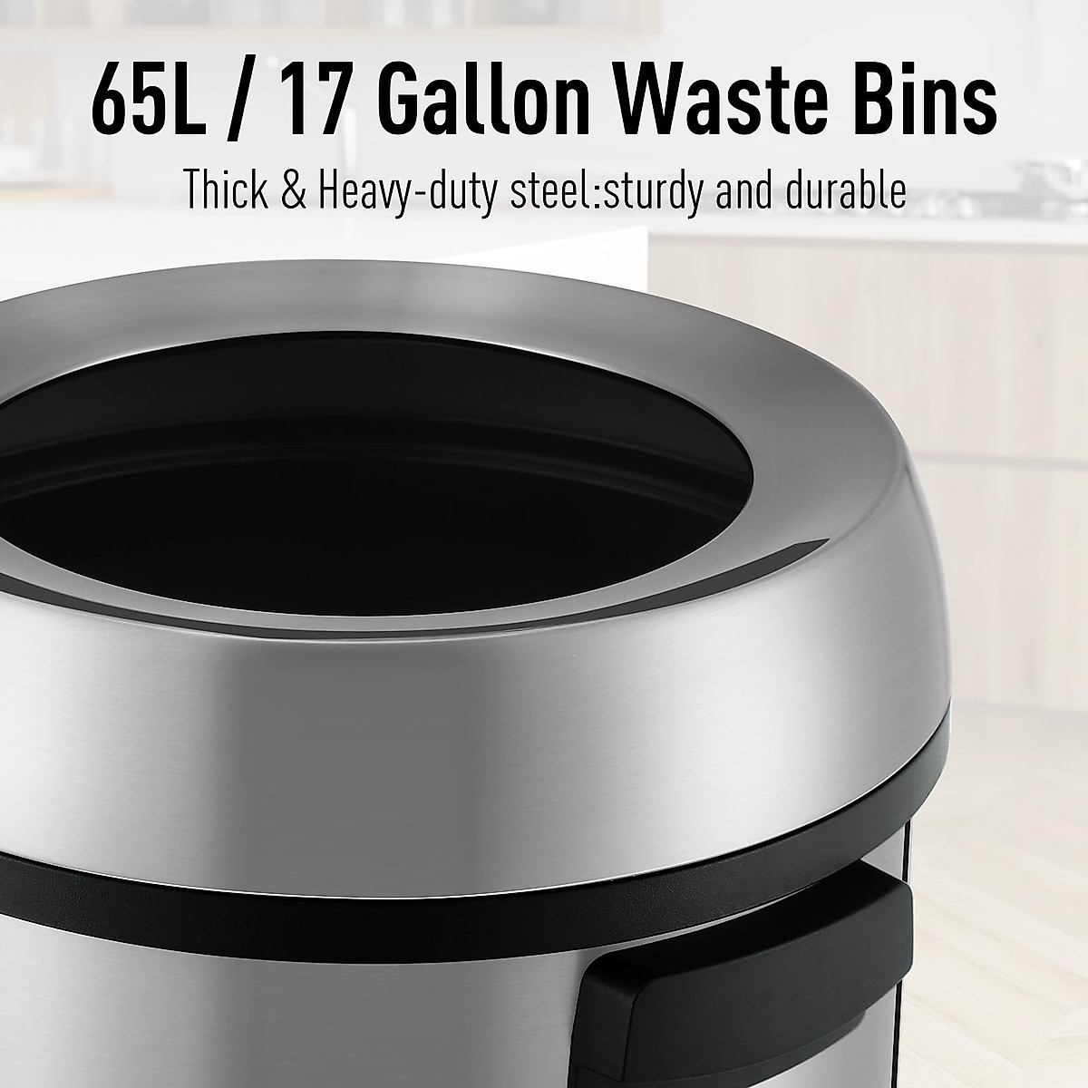 PioneerWorks 65 L / 17 Gal Open Top Trash Can Commercial Grade Heavy Duty Brushed Stainless Steel for Outdoor | Kitchen Waste Bins Home House Family