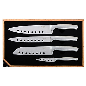 Ozeri 5 Piece Knife and Sharpener Set with Japanese Stainless Steel Slotted Blades, Stainless Steel