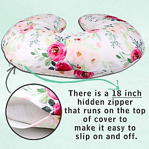 Floral Nursing Pillow Cover & Carseat Cover Set, Breastfeeding Pillow Slipcover & Car Seat Canopies for Baby Boys & Girls, Nursing Pillow Case & Stroller Covers for Newborn, Soft Fabric Fits Snug On I