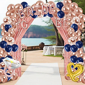Bachelorette Party Decorations Set, Blue and Rose Gold Bridal Shower Party Decor and Supplies-Bride to Be Balloons, Fringe Curtain, Ring & Latex Balloons for Bridal Shower, Wedding, Bridal Shower