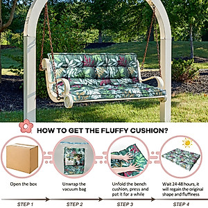 2-3 Seat Swing Replacement Cushion, Outdoor Bench Cushions with Backrest Thicken 4", Patio Furniture Garden Porch Loveseat Glider Pad Anti-Fading Waterproof (Green Flower, 40x55in)