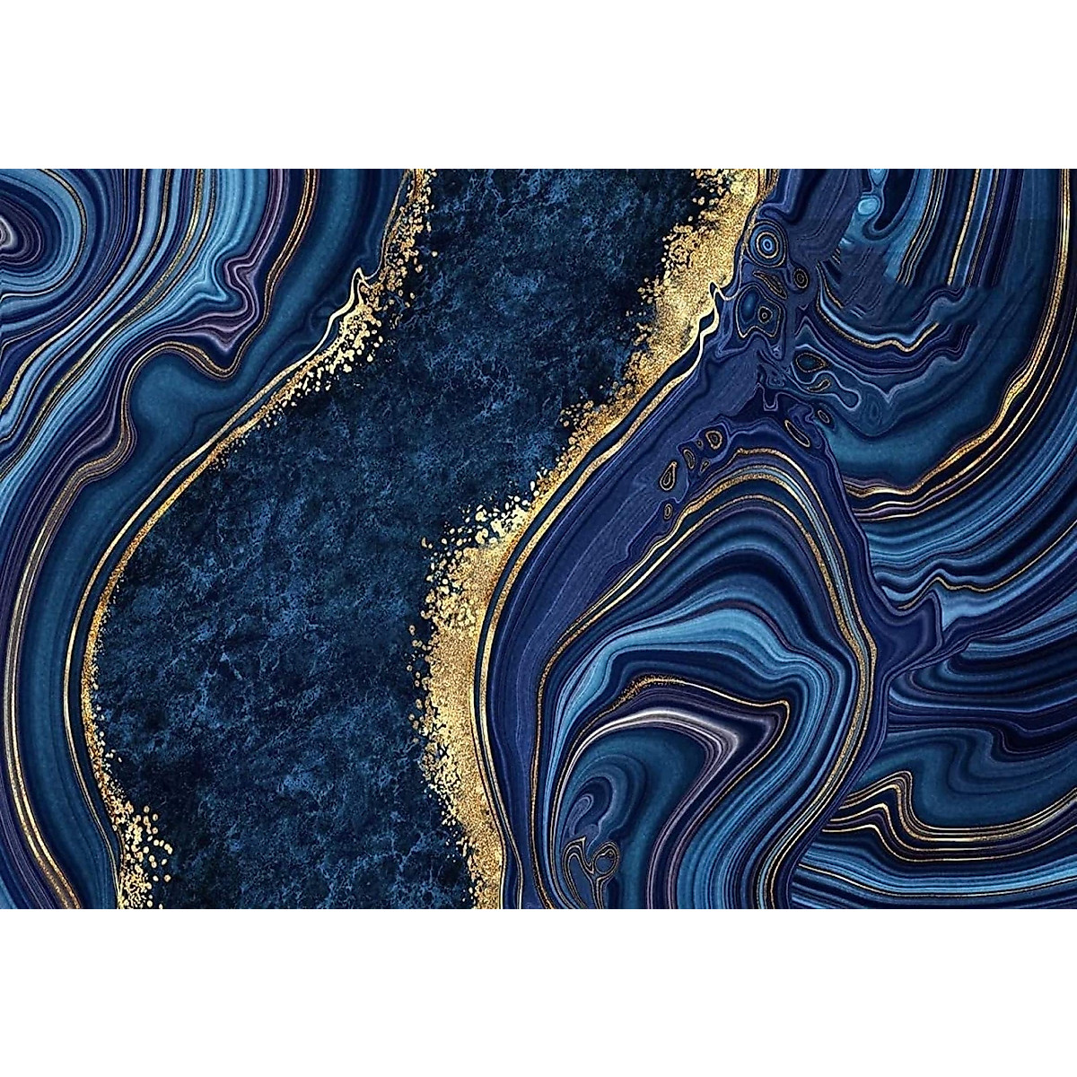 Nordic Navy Blue Gold Marble Area Rug, Luxury Abstract Stain Print Carpet, Indoor Non-Slip Kids Rugs, Machine Washable Breathable Durable Carpet for Front Entrance Floor Decor,4 x 6ft