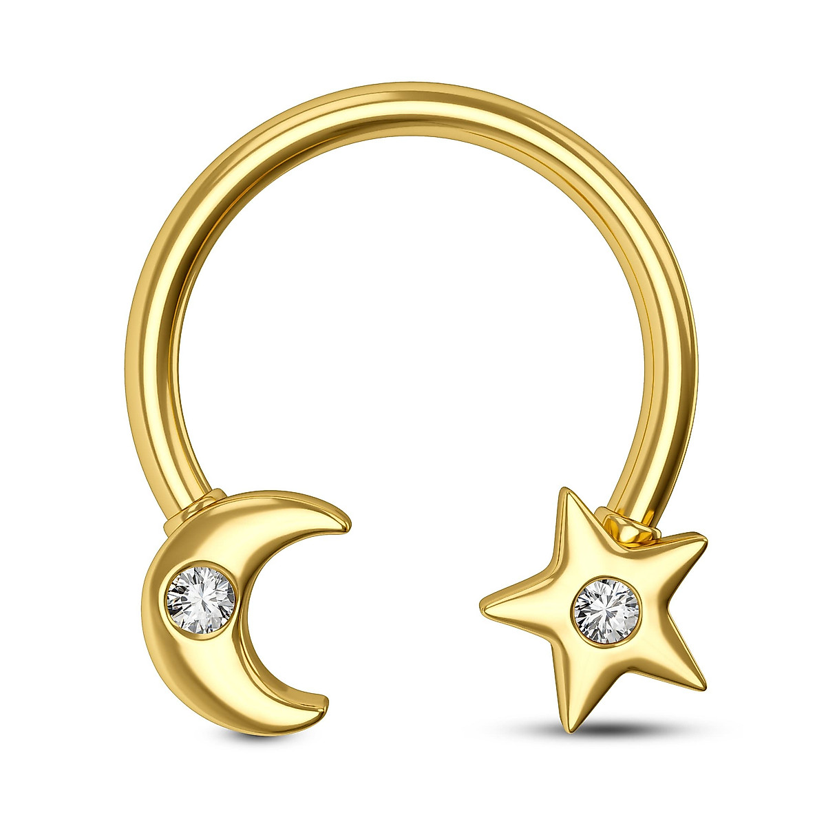 COCHARM Gold Septum Rings 16g, Star and Moon Septum Jewelry Horseshoe Septum Piercing 8mm Dainty Horseshoe Septum Rings Gold Horseshoe Daith Earring Hoop