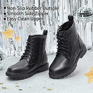 DREAM PAIRS Boys Girls Kbo211 Side Zipper Combat Ankle Boots Black Pu Size 5 Big Kid
