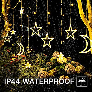 Techip Solar Lights Outdoor Moons Stars Lights 138LED Solar Powered String Lights Outside Waterproof Patio Lights Decor for Ramadan Porch Window Backyard Tent Garden,Warm White Lights with Remote