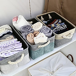 Sea Team 3-Pack Small Storage Basket Set, Storage Cube Organizer, Storage Bins, 12 x 8 x 5 Inches, Rectangle Canvas Fabric Collapsible Shelf Box with Handles for Kids Room (Grey/Stone Blue)