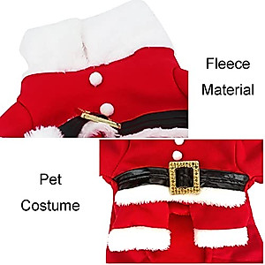 Ornaous Cute Dog Cat Christmas Santa Claus Costume, Pet Xmas Cosplay Dress, Puppy Fleece Warm Outfit for Holiday（L Size）