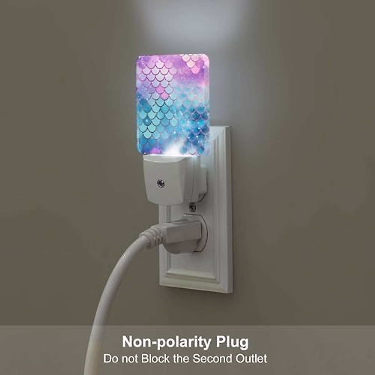 WUFNUUL Night Light Plug into Wall Mermaid Scale Blue Pink Sensor Led Dusk to Dawn Night Lamp Plug-in Home Decorative for Bedroom Bathroom Kitchen Hallway Stairs Hallway Energy Efficient