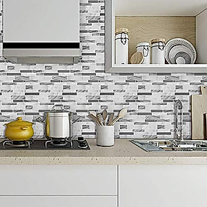 STICKGOO Thicker Design Peel and Stick Tile Backsplash, 12”×12”Stick on Backsplash for Kitchen, Self Adhesive Tile Stickers for Kitchen Backsplash and Bathroom(10 Sheets, Gray)