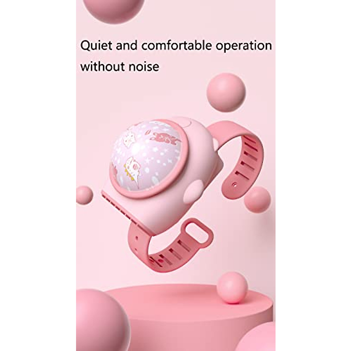 Omeet Portable Children's watch fan with Star Projection Watch Fan Handheld Wristband Leafless Fan - Pink