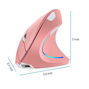 Vertical Mouse, Right Handed 2.4GHz Wireless Ergonomic Rechargeable Vertical Mouse with 4 Adjustable DPI 800/1200/1600/2400, 6 Buttons,Compatible with PC, Desktop,Mac (Pink)…