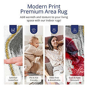 Abani Grey & Gold Metallic Contemporary Ribbon Area Rug, 5'3"x7'6" (5x8) Rugs Swirl Design Neutral Non-Shed Bedroom Rug