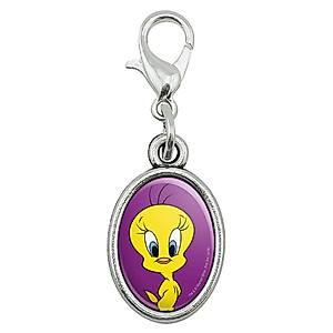 GRAPHICS & MORE Looney Tunes Tweety Bird Antiqued Bracelet Pendant Zipper Pull Oval Charm with Lobster Clasp