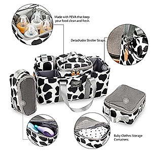 Baby Diaper Caddy Bag - 5pcs Set Diaper Stroller Bag Organizing Pouches Baby Basket Diaper Storage Caddy With Insulation bag (Black&White)