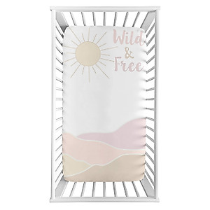 Sweet Jojo Designs Boho Desert Sun Girl Fitted Crib Sheet Baby or Toddler Bed Nursery Photo Op - Blush Pink Mauve Gold Taupe Bohemian Watercolor Mountains Southwest Nature Minimalist Wild and Free
