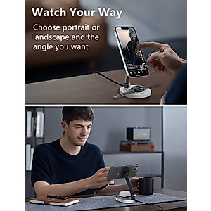 Magnetic Wireless Charger Stand for Mag-Safe Charger, Foldable 15W Fast Wireless Charging Station, 2-in-1 Charging Stand Dock for Apple iPhone 15/14/13/12/Pro/Apple Watch/AirPods 2/ Pro