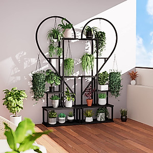 POTEY 6 Tier Metal Plant Stand, Creative Half Heart Shape Ladder Plant Stands for Indoor Plants Multiple, Plant Shelf Rack for Home Patio Lawn Garden (Black Board 2 Pack)