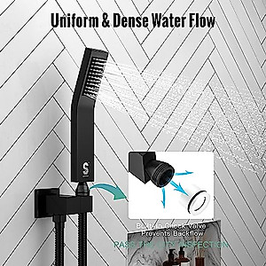 SR SUN RISE 16 Inches Matte Black Shower Set System Bathroom Luxury Rain Mixer Shower Combo Set Ceiling Mounted Rainfall Shower Head Faucet (Contain Shower Faucet Rough-In Valve Body and Trim)