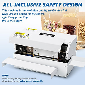 Frifreego Commercial Grade Heat Sealer Automatic Continuous Heat Bag Sealing Machine, Temp&Speed Adjustable, Heavy Duty Horizontal Bag Sealing Machine for Kinds of Plastic Packing Bags, Desktop White