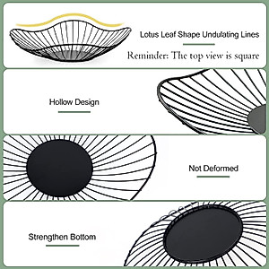 Fodayuse Flat Modern Black Fruit Bowl, Fruit Holder for Fruit and Vegetable Storage, Minimalism Wire Fruit Bowls for Kitchen Counter, Home Decor, Countertop, Table Centerpiece, Black