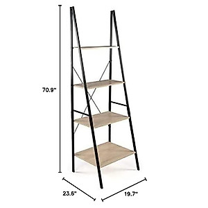 Humble Crew Bookcase 4-Tier 71" Tall Wood Ladder Shelf, Sandwashed Grey