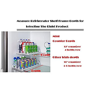 Drink Organizer for Fridge, Self-Pushing Soda Can Organizer for Counter Refrigerator, Width Adjustable Pusher Glide, White, 12”depth-3rows