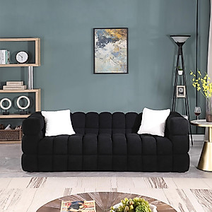 Tmsan Cloud Couch, 84" Modern Sectional Couches for Living Room Set, 3 Seater Sofa with 2 Accent Pillows, Comfy Boucle Fabric, Black