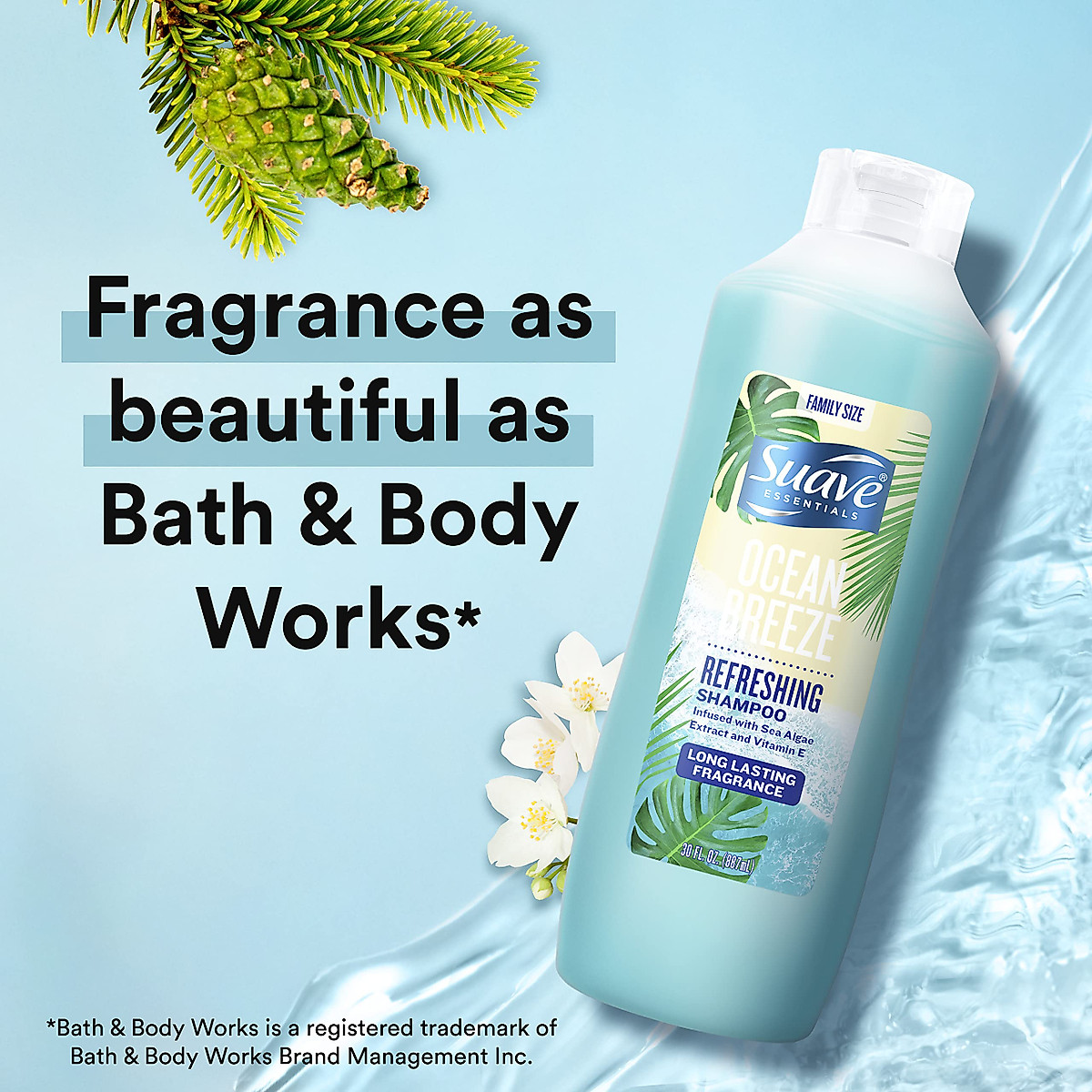 Suave Essentials Moisturizing Shampoo for Dry Hair Ocean Breeze with Sea Algae Extract and Vitamin E 30 oz, Pack of 6