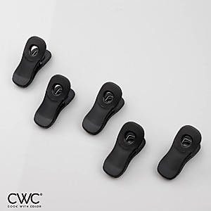 COOK WITH COLOR Set of 10 Chip Bag Clips with Magnet- Rubber Bag Clip with Airtight Seal, Kitchen Storage Clips for Organizing and Sealing Needs (Black)