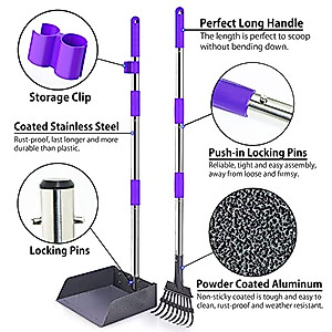 Pooper Scooper for Large & Small Dogs - Rust Proof Stainleass Metal Dog Pooper Scooper - Strong & Sturdy Rake & Scooper with 37.4" No Bending Long Handle Great for Yard or Outdoor (Standard)