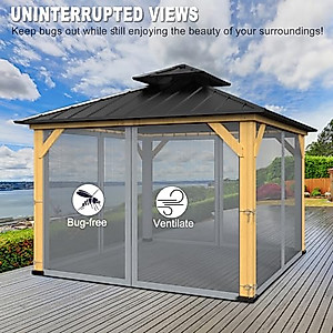 10-ft x 12-ft Gazebo Netting Replacement,Universal 4-Panel Mosquito Netting for Gazebo with Zippers(Only Netting)-Grey