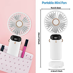 Portable Mini Fans Handheld, 5 Speeds Personal Fans with LED Screen Adjustable Cooling Fan Removable Base, 5000mAh Large Capacity Quiet USB Rechargeable Fan for Home Office Outdoor Travel-White