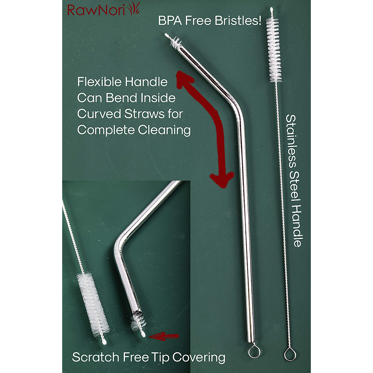 2 Drinking Straw Cleaning Brush LONG - Bristle Cleaner for Stainless Steel Drink Straws Heavy Duty Brushes For Washing Glass Silicone Metal Straws Tea Pot Spout Mini Micro Bottle