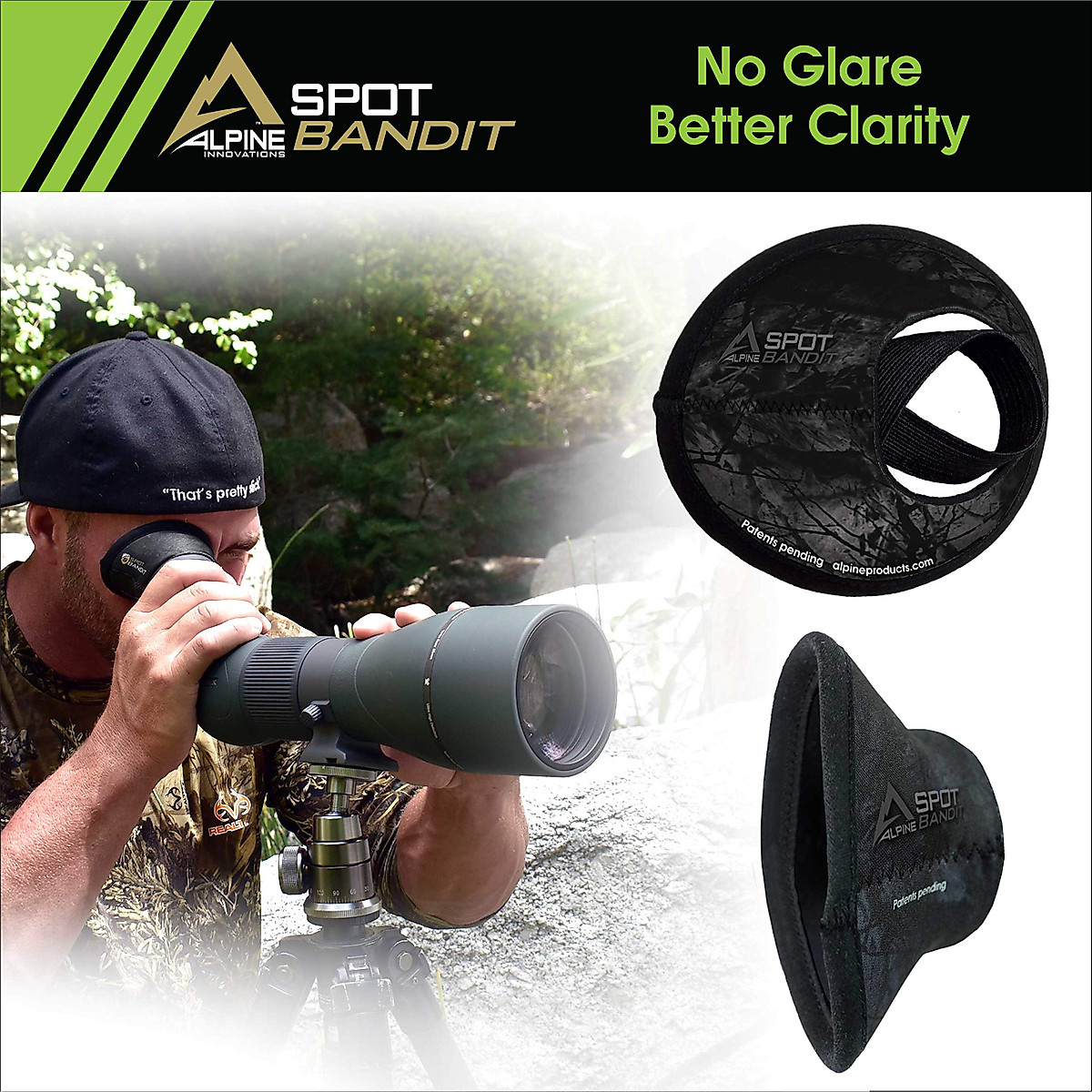 Alpine Innovations SpotSlicker Bandit - Water-Resistant Spotting Scope Eyeshield to Block Glare and Reduce Eye-Strain, One Size Fits All - Stealth Shadow