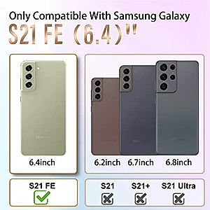 Likiyami (3in1 for Samsung Galaxy S21 FE 5G/4G Case Heart Women Girls Cute Girly Aesthetic Trendy Luxury Pretty with Loop Phone Cases Black and Gold Plating Love Hearts Cover+Screen+Chain-6.4 inch