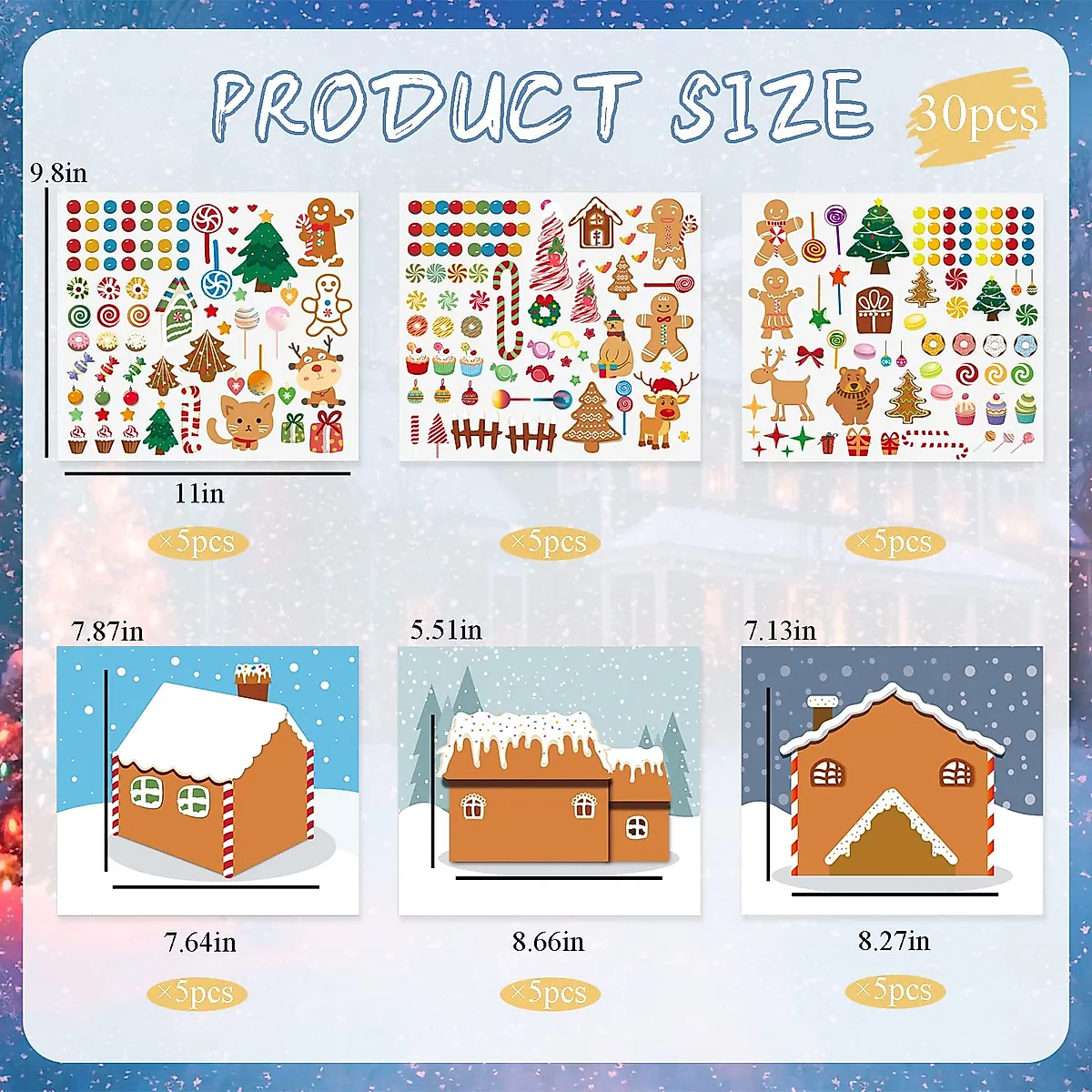 Make a Gingerbread House Stickers-30Pcs DIY Make Your Own Gingerbread House Stickers Christmas Crafts for Kids Toddlers Christmas Activities Party Game Treats Goodie Bag -15 Finished Products