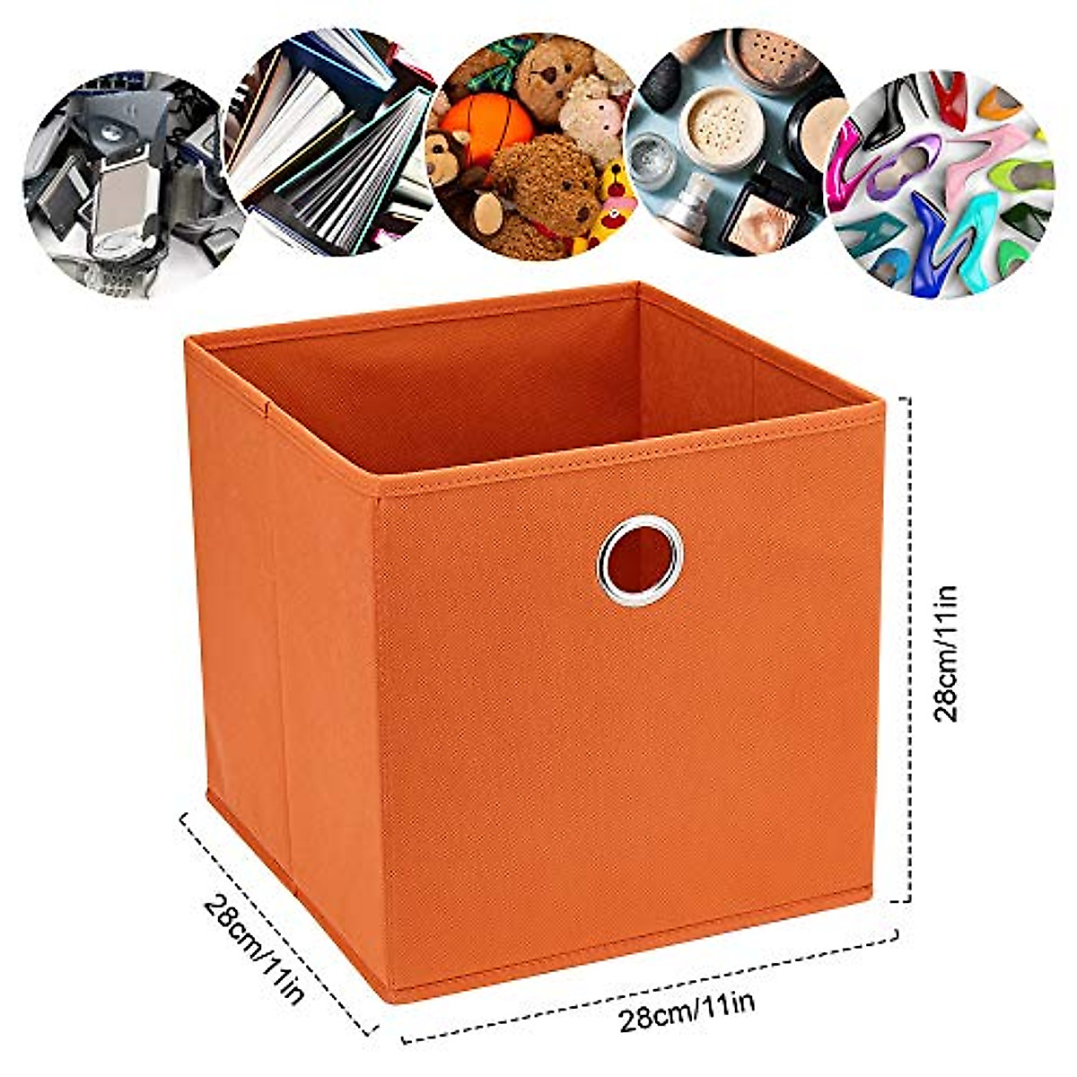 Orange Storage Cubes Bins 11x11x11 Cubicle Cubes Organizer Baskets Fabric Storage Drawers Foldable Cubes Storage Boxes Collapsible Cubes Inserts Storage for Closet Organizer Shelves,QY-SC20-3