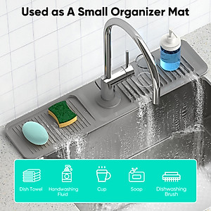 Snoquir 24 Inch Longer Kitchen Sink Splash Guard [5°Slope Fast Draining]Silicone Draining Mat for Kitchen Sink Faucet Mat Kitchen Sink Tidy Splash Guard Kitchen Sink Area Kitchen Faucet Draining Mat