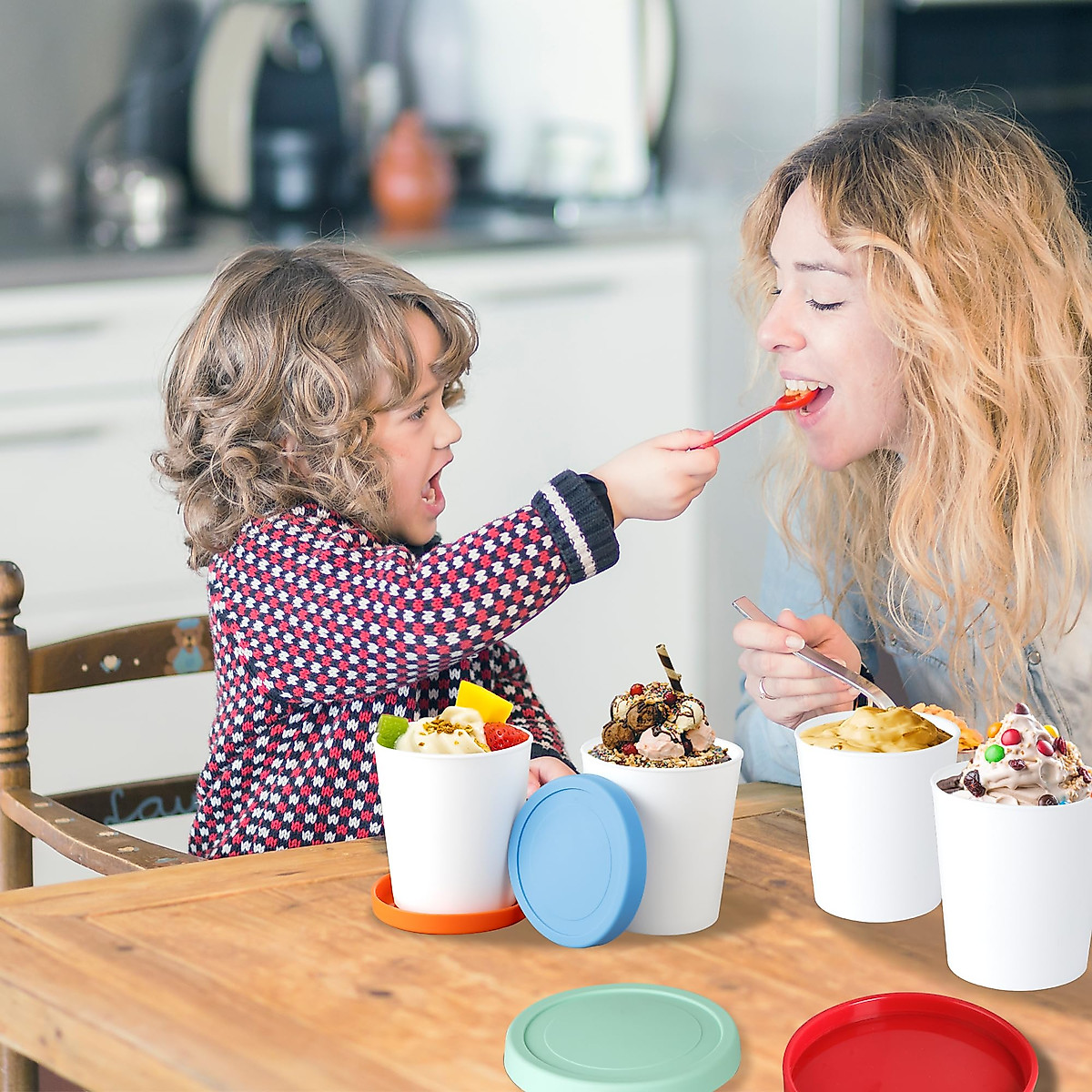 Ice Cream Containers for Homemade, Ice Cream Containers Set (4 Pack - 1 Quart Each), Reusable Ice Cream Storage Containers for Freezer, Leak-Free Ice Cream Containers with Silicone Lids