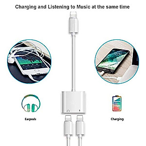 [Apple MFi Certified] iPhone Headphones Adapter & Splitter, 2 in 1 Dual Lightning Charger Cable Aux Audio Adapter Converter for iPhone 12/11/XS/XR/X/8/7/6/iPad, Support Calling+Charging+Music Control