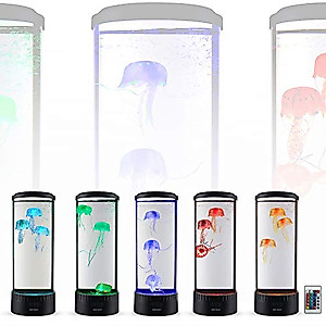 SensoryMoon Large LED Jellyfish Lava Lamp Aquarium - Electric Round Jellyfish Tank Mood Light with 3 Fake Glowing Jelly Fish, 20 Color Changing Remote, Ocean Wave Projector - Plug in Kids Night Light