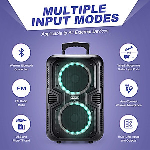 ABRATO Karaoke Machine for Adults & Kids – Bluetooth Speakers with Dual 8" Subwoofer & DJ Lights – Bonus 2 Wireless Microphones - Ideal for Home Party Camping Singing