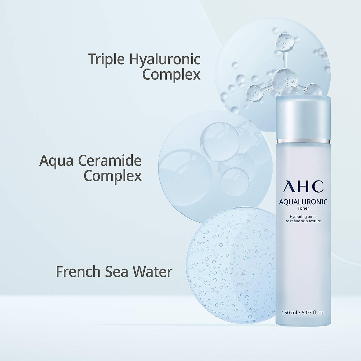 AHC Toner for Face Aqualauronic Hydrating Skin for Dehydrated Skin Triple Hyaluronic Acid Korean Skincare 5.07 oz