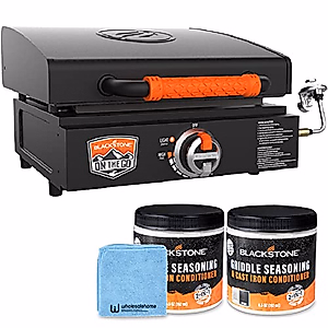 17 Inch Blackstone Griddle with Lid, Nonstick Tabletop Gas Griddle Outdoor with Two Seasoning & Conditioner and Wholesalehome Cloth Included, Black, (1900-4114-C)