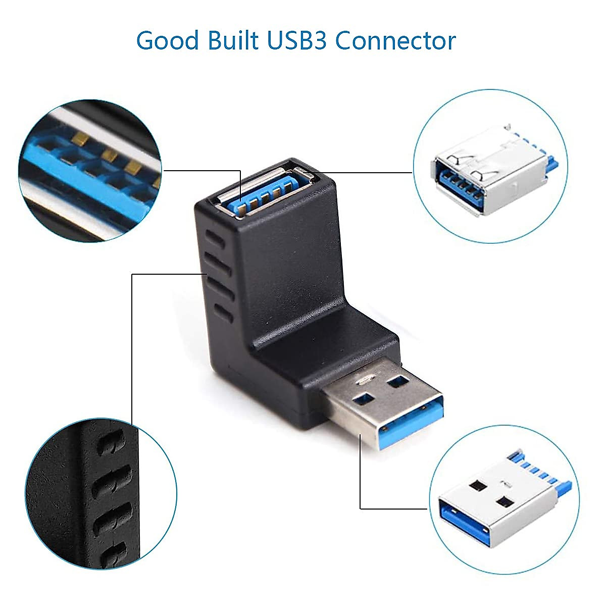 Hoydaa USB3.0 90 Degree Adapter, USB 3.0 Male to Female Right Angle Extension Adapter, USB Coupler Up and Down Angle Connector
